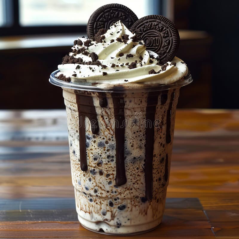 Oreo Milkshake with Chocolate Syrup and Ore Stock Image - Image of ...