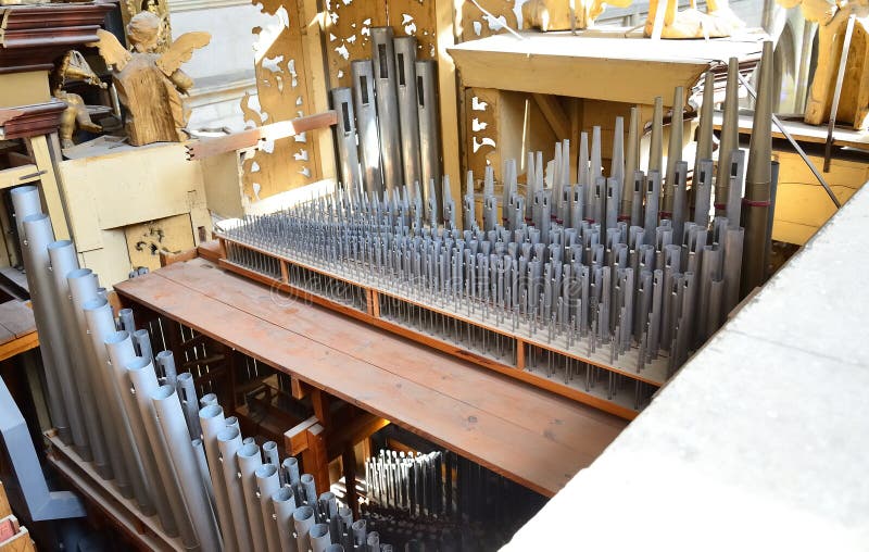Organ in the church stock image. Image of disassembled - 78612599