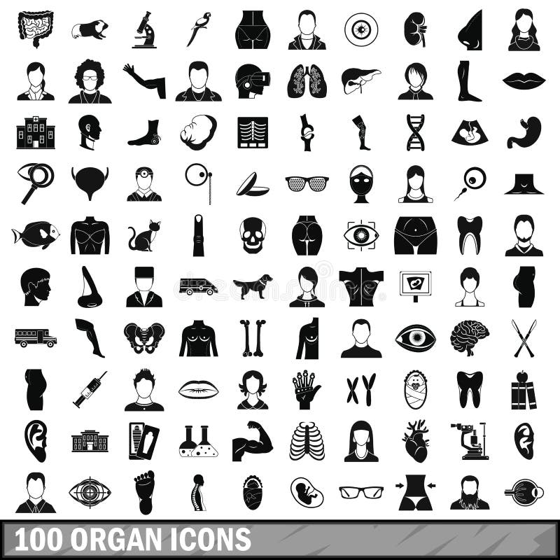 100 Organ Icons Set, Simple Style Stock Vector - Illustration of ...