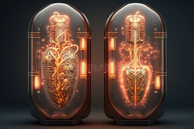 Organic AI Computer with Cyborg and Human Adaptation Stock Illustration ...