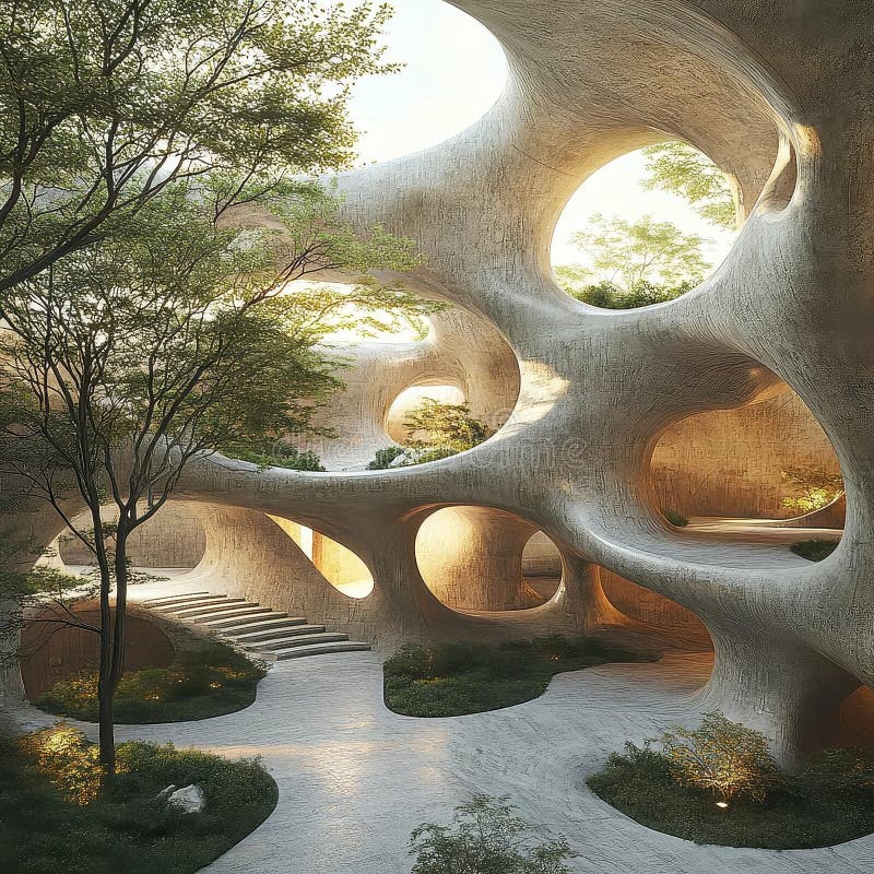 Organic Architecture, a Futuristic Courtyard with Interconnected Spaces ...