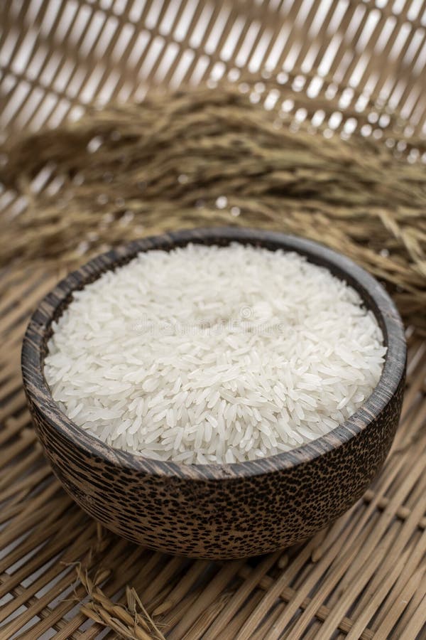 Asian White Rice Grains in Rustic Setting Display in Cambodia Stock ...