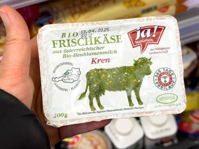 Organic Austrian Cream Cheese Packaging Featuring Green Cow Design ...