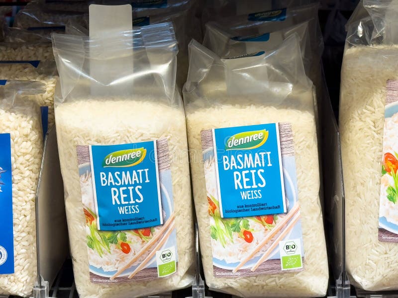 Organic Basmati Rice Packaging in Supermarket Aisle Display Editorial ...