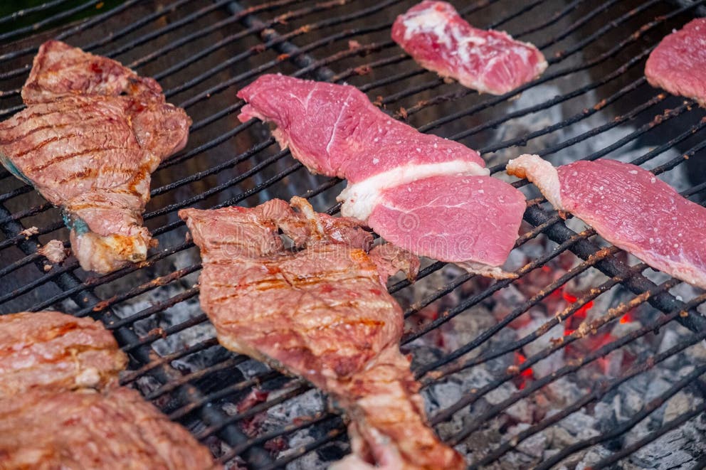 Organic Beef Chunks Roasting on a Grill Stock Image - Image of luxury ...