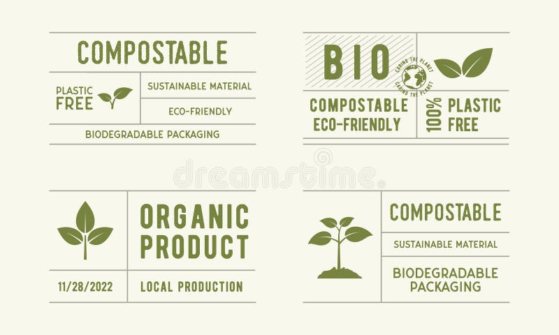 Organic, Bio Labels Set. Biodegradable, Compostable Tags Stock Vector ...