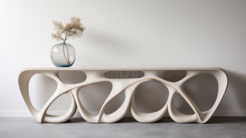 Organic Biomorphic Console Table with Stacked Bone and Ceramic Tiles ...