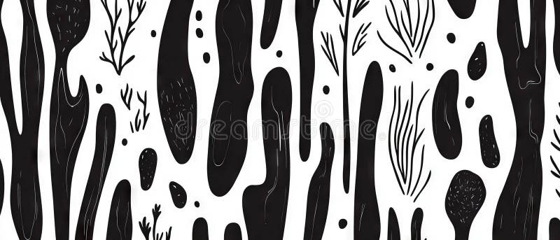 Organic Black Ink Patterns on a Crisp White Background Create an ...