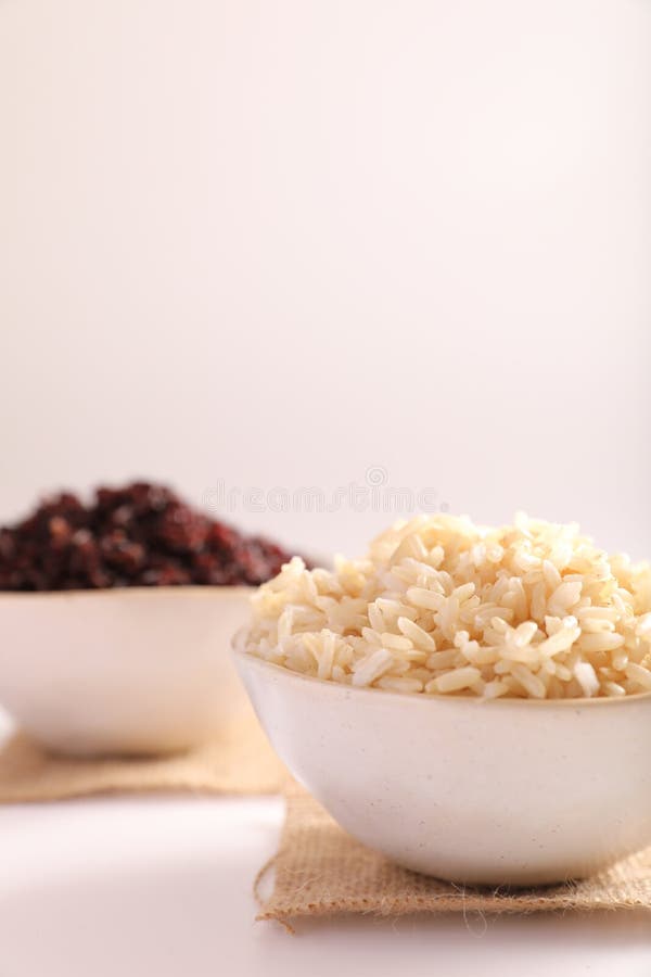 Organic Boiled Brown Rice on Bowl Isolated in White Background Stock ...