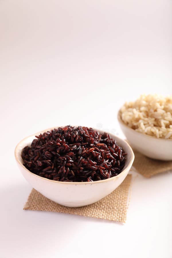 Organic Boiled Brown Rice on Bowl Isolated in White Background Stock ...