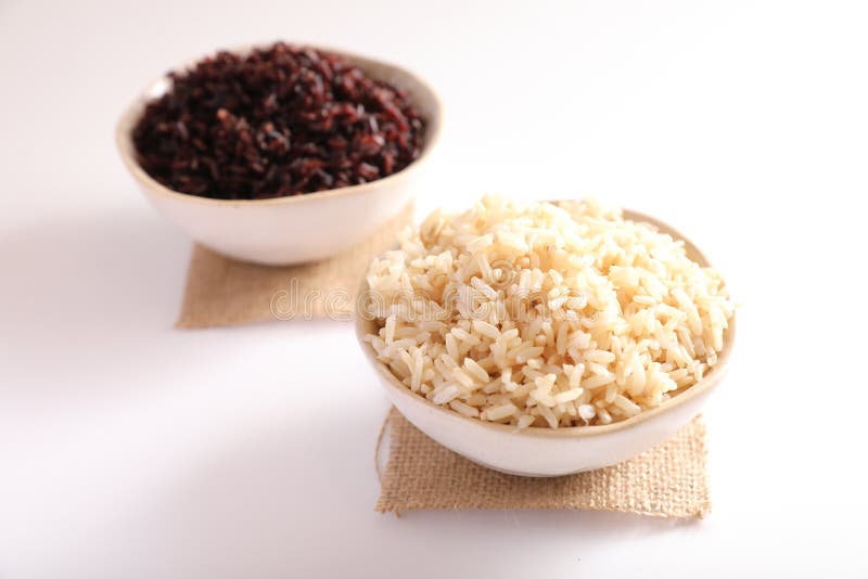 Organic Boiled Brown Rice on Bowl Isolated in White Background Stock ...
