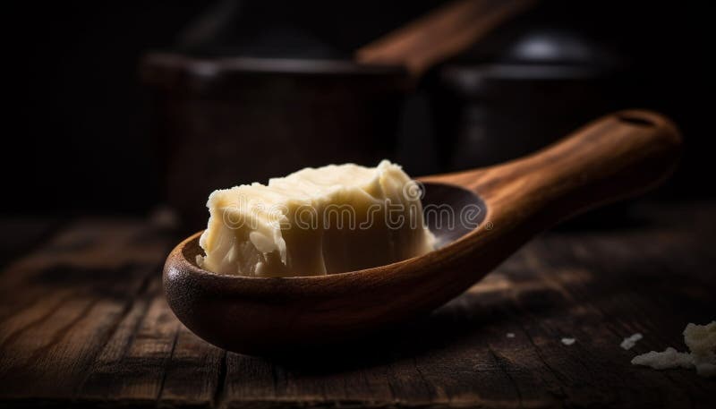 Organic Butter on Wooden Spoon, Rustic Freshness Generated by AI Stock ...