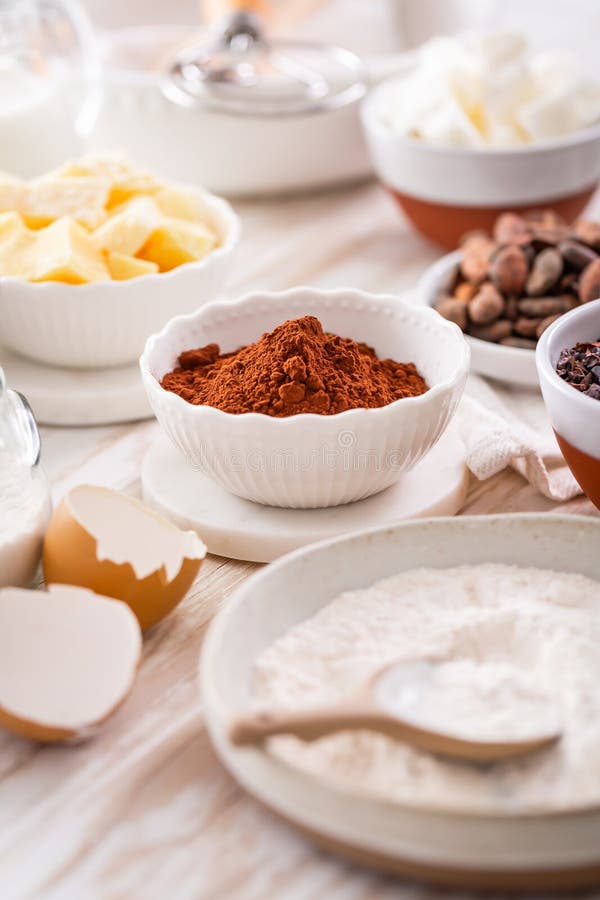 Organic Cacao Butter and Baking Ingredients with Kitchen Utensils Stock ...
