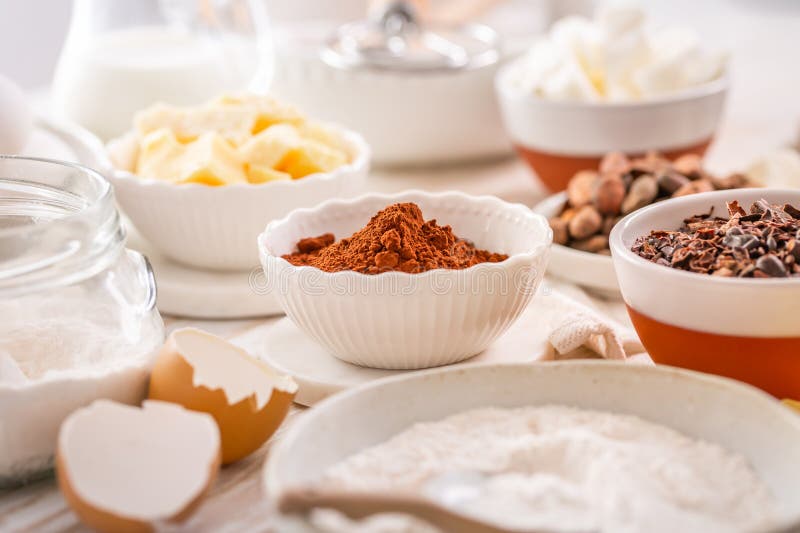 Organic Cacao Butter and Baking Ingredients with Kitchen Utensils Stock ...