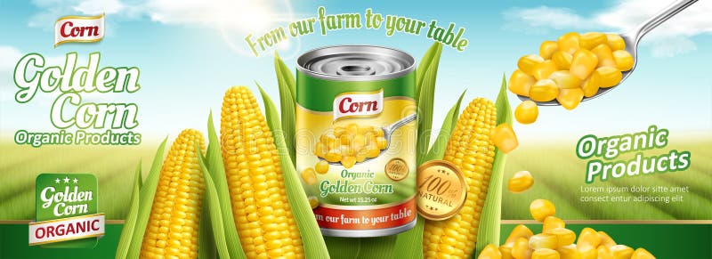 Organic Canned Corn Banner Ads Stock Vector - Illustration of organic ...