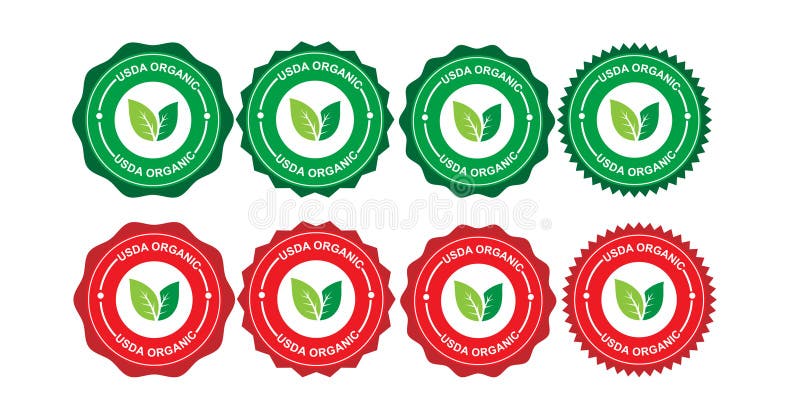 Organic Certification Icons with Checkmarks and Eco Symbols Stock ...