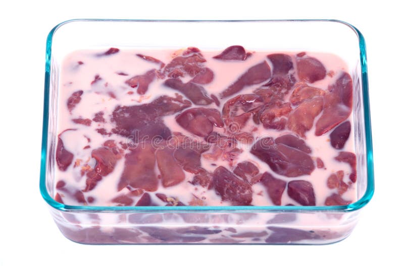 Organic Chicken Liver in Milk and Glass Container Stock Photo - Image ...