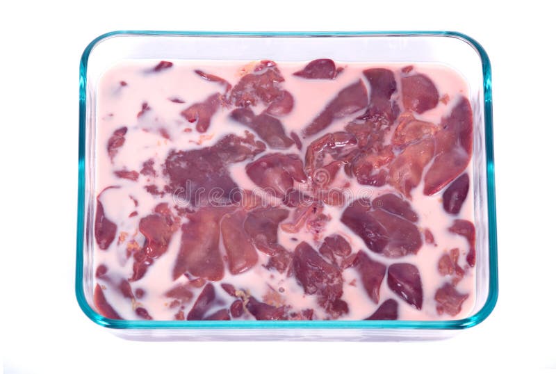 Organic Chicken Liver in Milk and Glass Container Stock Image - Image ...