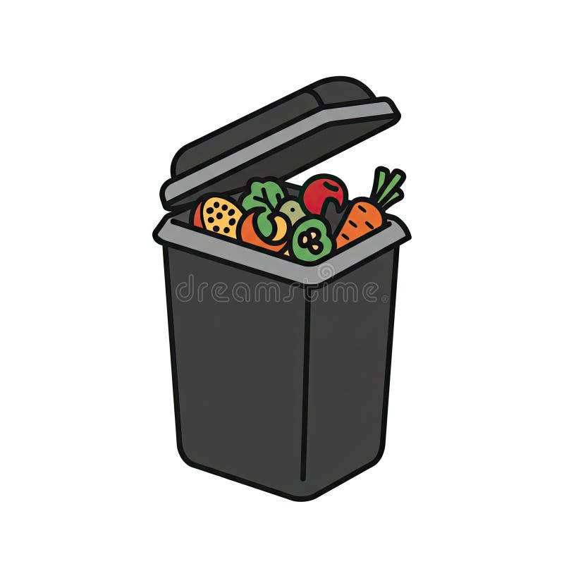 Organic Compost Bin Icon with Household Food Scraps Stock Vector ...