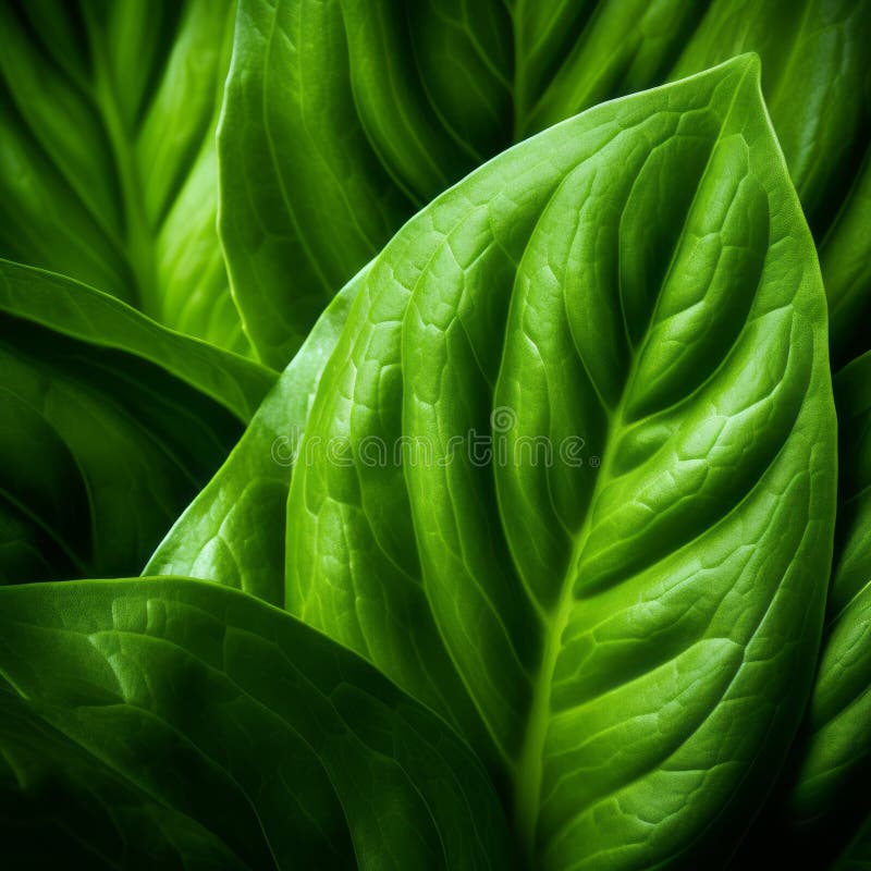 Organic Contours: Close-up Image of Basil Leaf with Dramatic Lighting ...