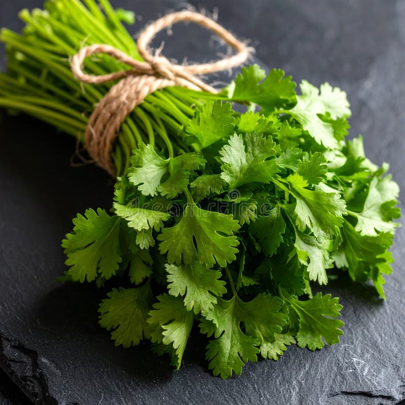 Organic Coriander Leaves Resting on Stone Base Stock Illustration ...