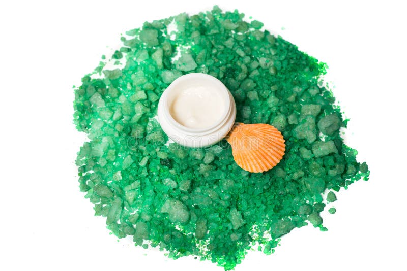 Organic Cream and Green Sea Salt Isolated Stock Image - Image of ...