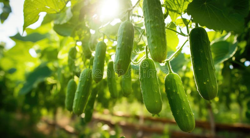 Organic Cucumbers Cultivation. Cucumbers Ripen on in the Sun Stock ...