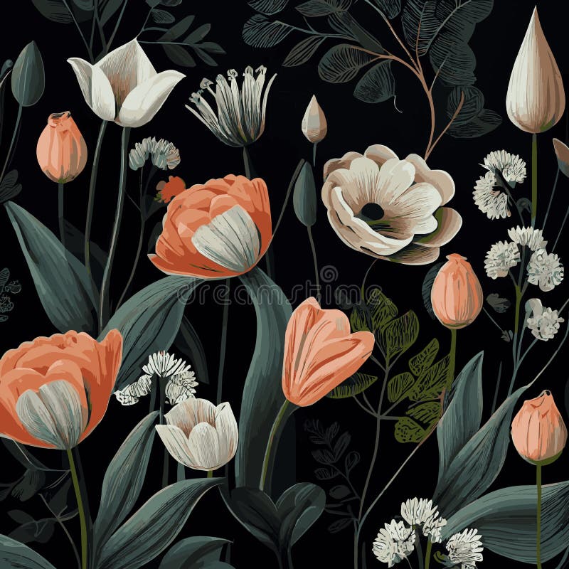 Organic Dark Floral Texture Pattern Background - Vector Stock Vector ...