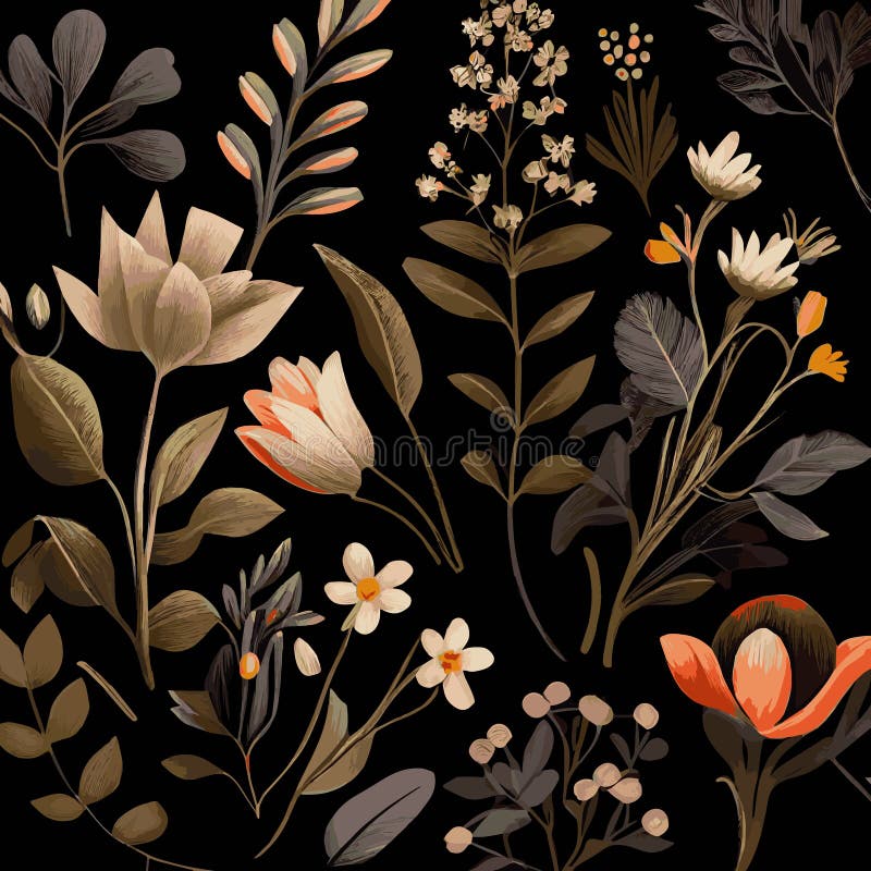 Organic Dark Floral Texture Pattern Background - Vector Stock Vector ...