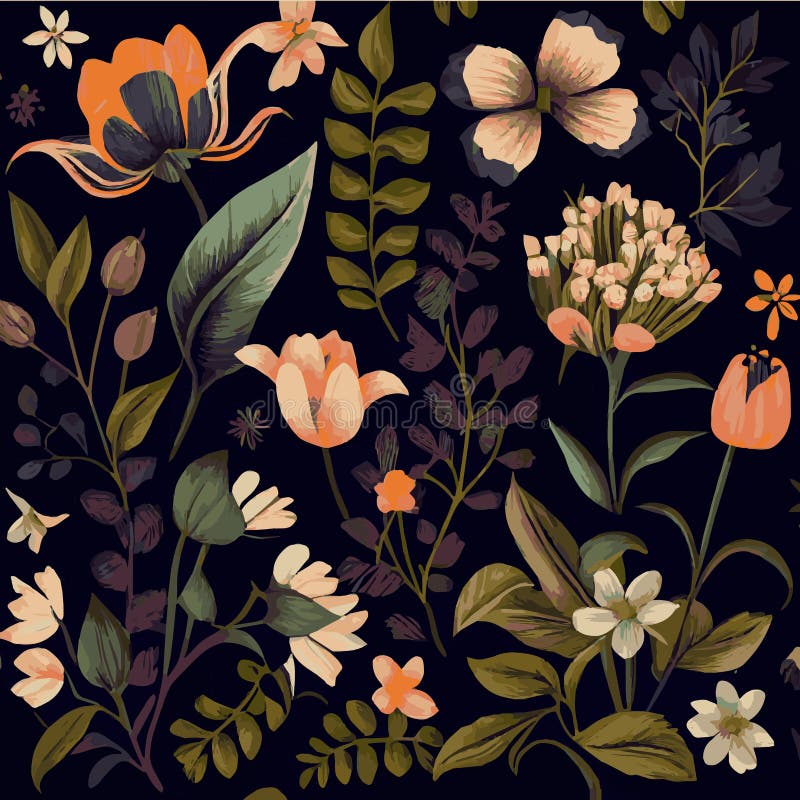 Organic Dark Floral Texture Pattern Background - Vector Stock Vector ...