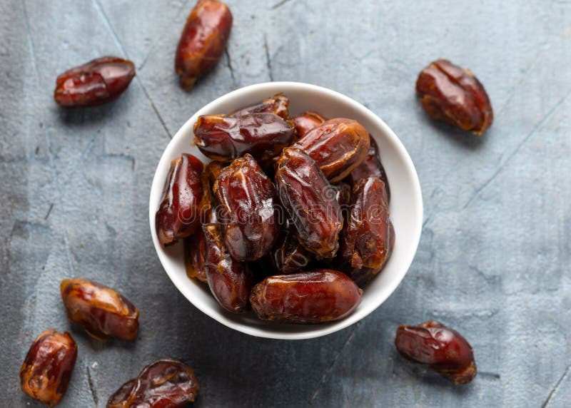 Organic Dried Dates Fruit in White Bowl Stock Image - Image of date ...
