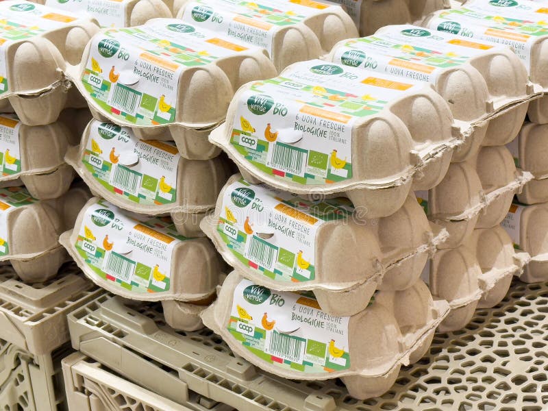 Organic Egg Cartons Stacked in Supermarket Display for Eco-friendly ...