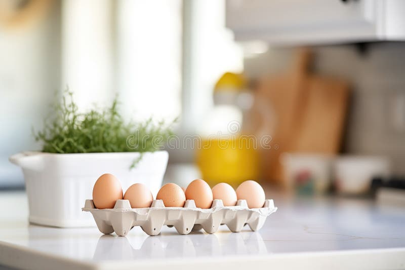 Organic Eggs in Carton on Kitchen Counter Stock Photo - Image of food ...