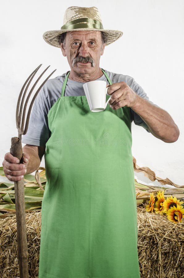 Organic Farmer with a Pitchfork Stock Image - Image of worker, person ...
