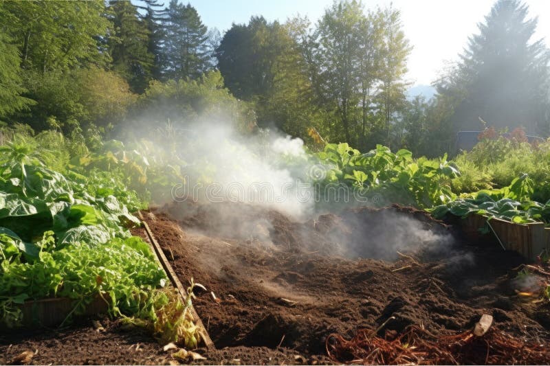 Organic Farming Compost Pile with Steam Rising Stock Illustration ...