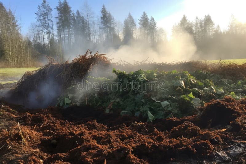 Organic Farming Compost Pile with Steam Rising Stock Illustration ...