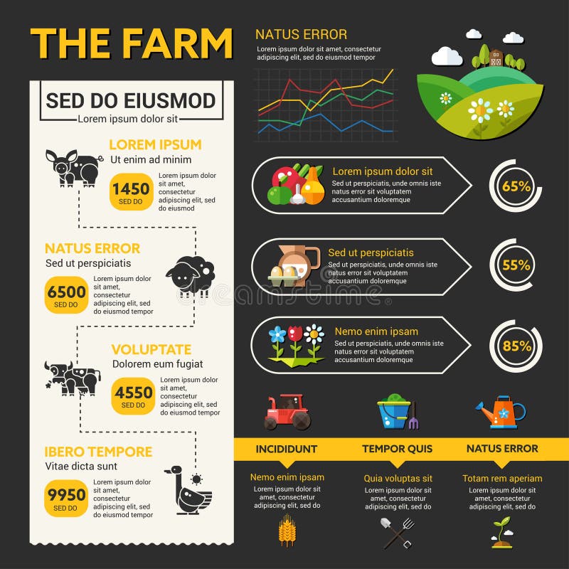 Organic Farming Vector Infographic Template and Icons in Flat Design ...