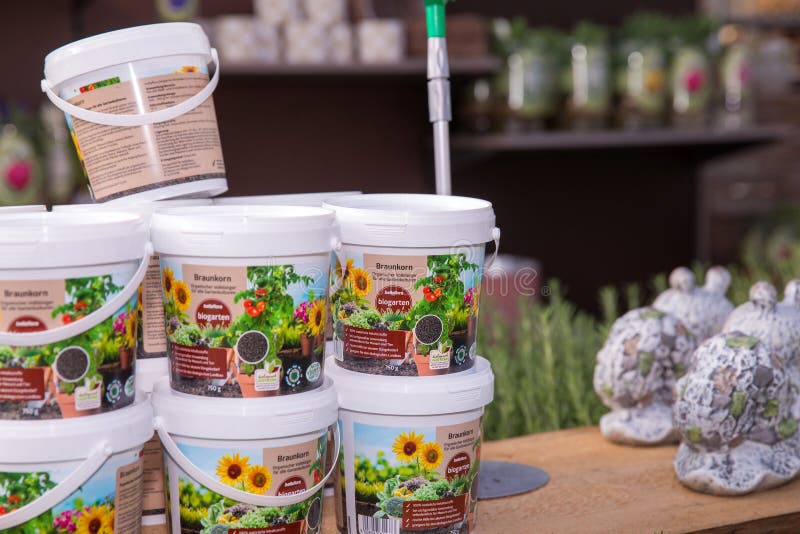 Organic Fertilizer Buckets in Garden Store with Decorative Elements ...