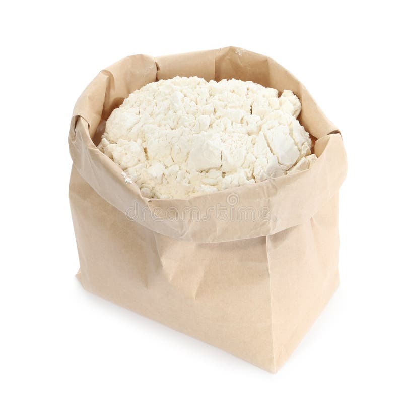 Organic Flour in Paper Bag on White Stock Image - Image of sort, color ...