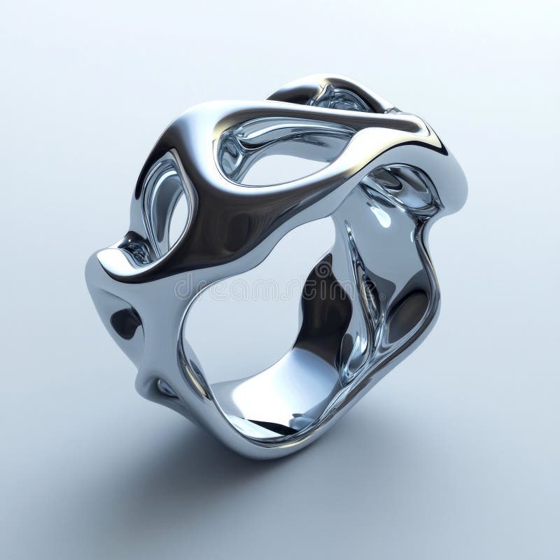 Organic Flow Design: Abstract Silver Ring with Fluid Form Stock Image ...