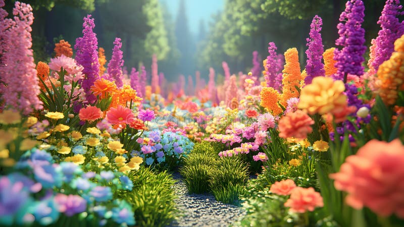 Organic Flower Garden Vibrant Blooms in Full Array. Stock Illustration ...