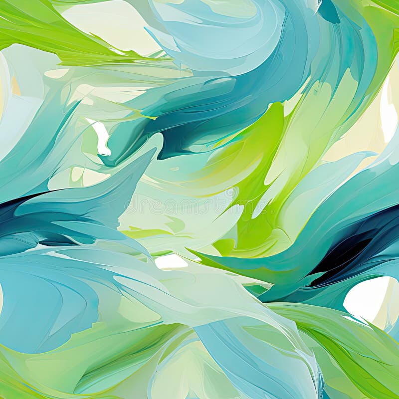 Organic and Flowing Forms in Green and Blue Abstract Digital Art (tiled ...