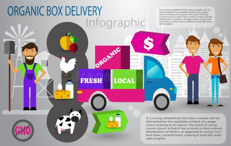 Organic Food Box Delivery Infographic Concept Stock Vector ...