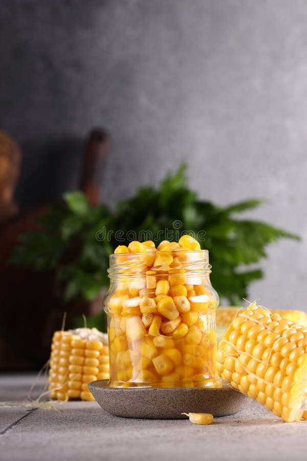 Organic food canned corn stock image. Image of table - 254550245