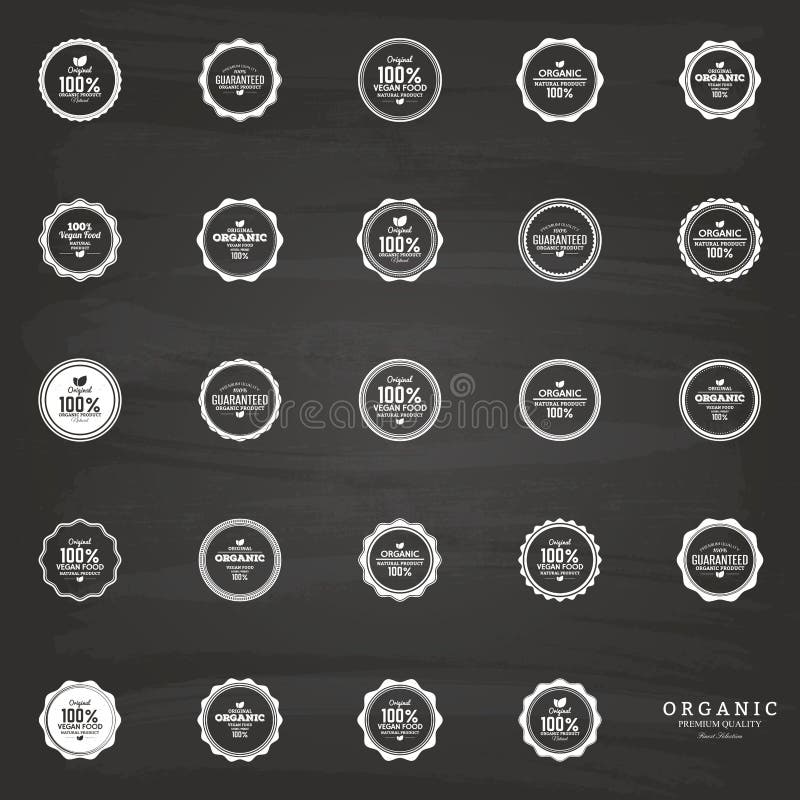 Organic Healthy Labels with Calligraphy and Logos on Hand Drawn Leaves ...