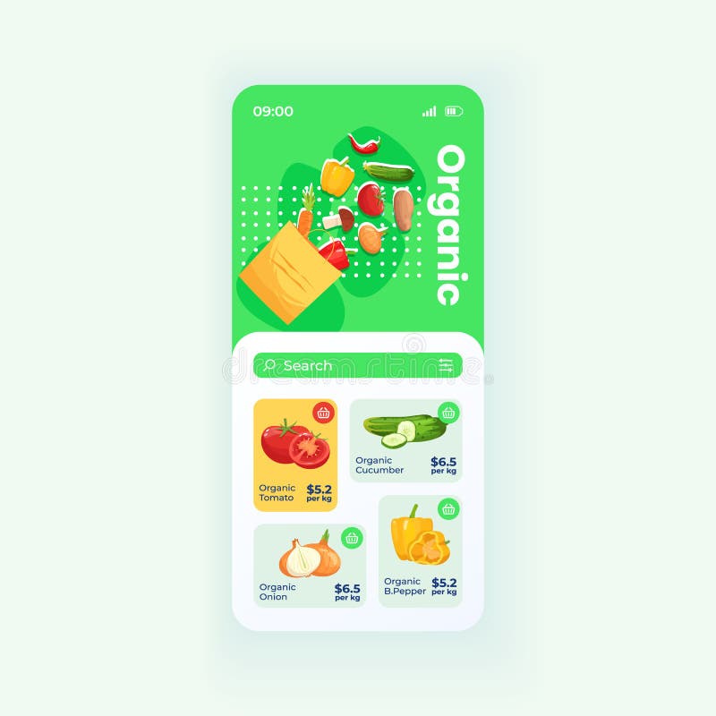 Organic Food Online Market Smartphone Interface Vector Template Stock ...