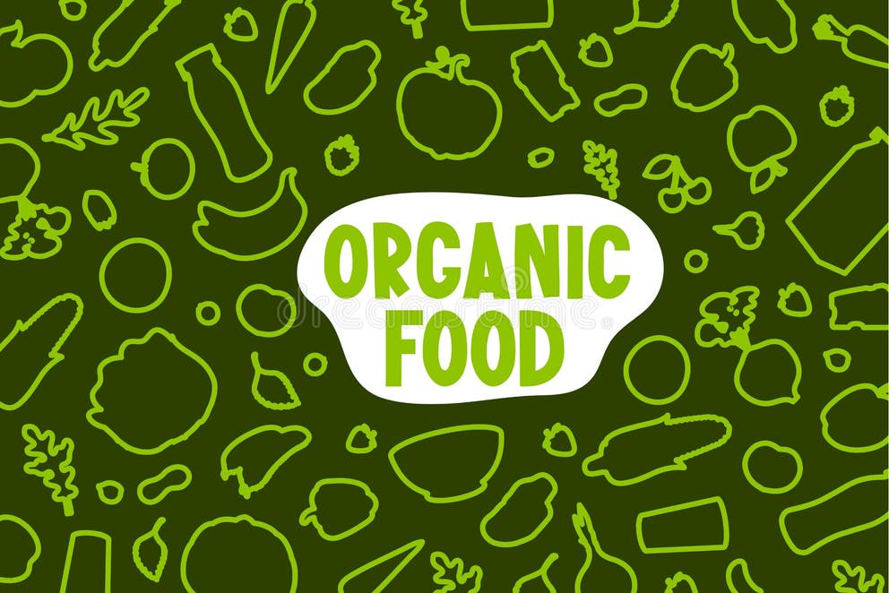 Organic Food Text and Vegetable Pattern on Green. Stock Vector ...