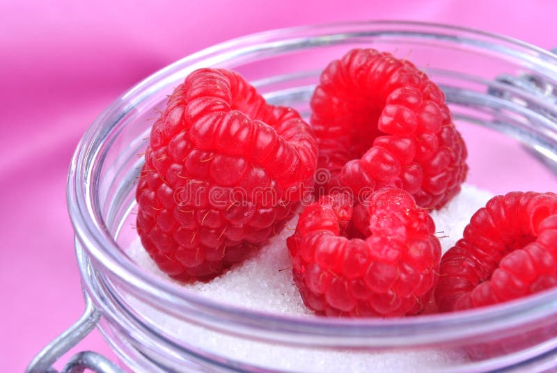 Organic Fresh Raspberries in a Sugar Pot Stock Image - Image of home ...