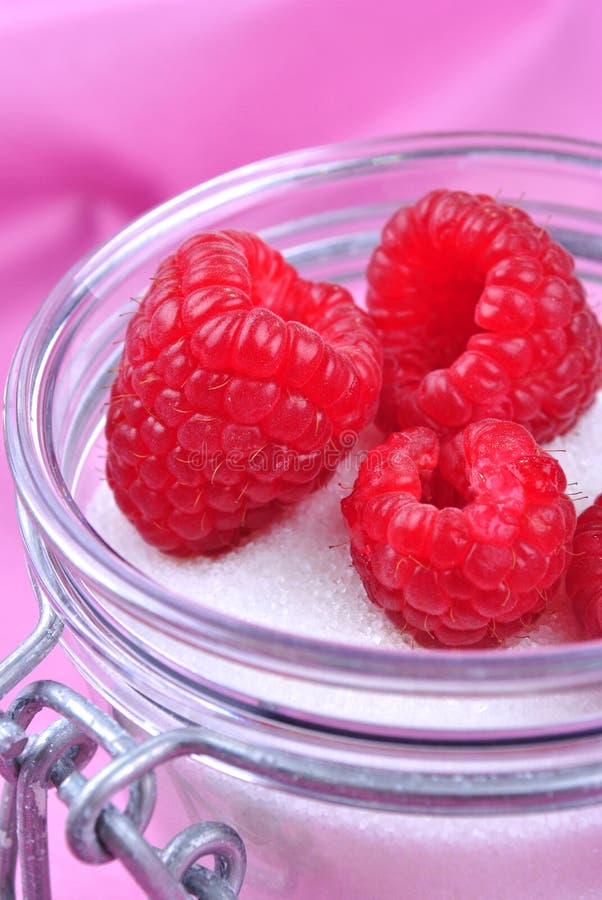 Organic Fresh Raspberries in a Sugar Pot Stock Image - Image of food ...