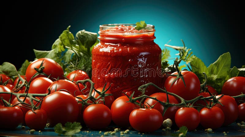 Organic Fresh Tomato Paste with Tomatoes and Leaves on Bowl Background ...